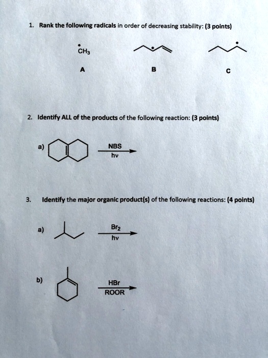 SOLVED: Rank the following radicals in order of decreasing stability ...