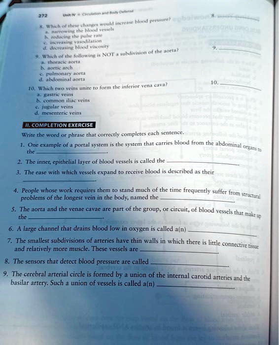 272 Unit IV Circulation and Body Defense 8. Which of these changes ...