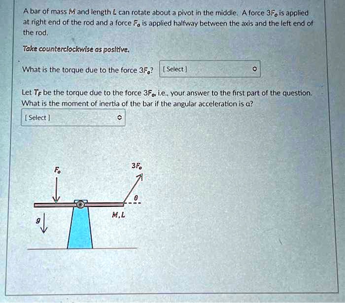 SOLVED: A bar of mass M and length L can rotate about a pivot in the ...