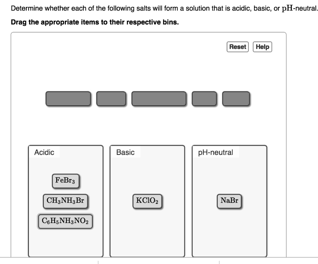 Determine whether each of the following salts will form a solution that is acidic, basic, or pH ...