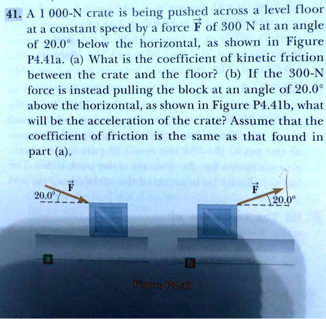 41a 1 000 n crate is being pushed across a level floor at a constant speed by a force f of 300 n ...
