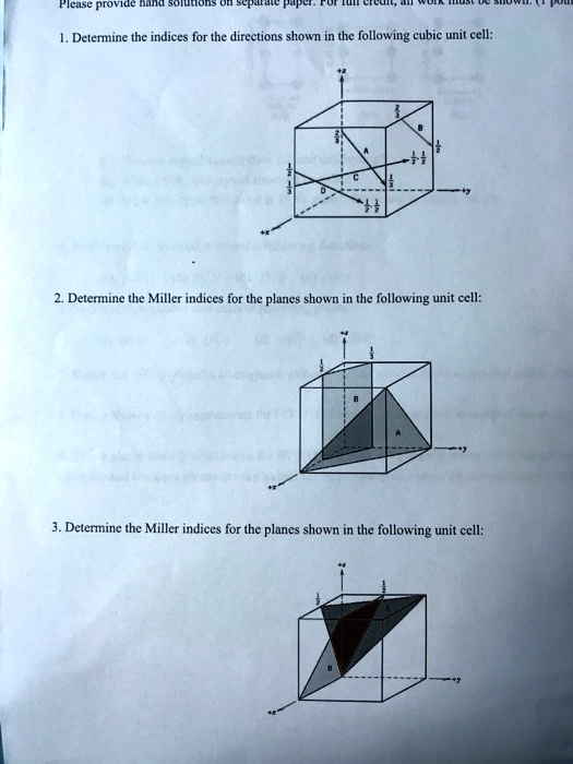SOLVED: 1. Determine the indices for the directions shown in the following cubic unit cell. 2 ...