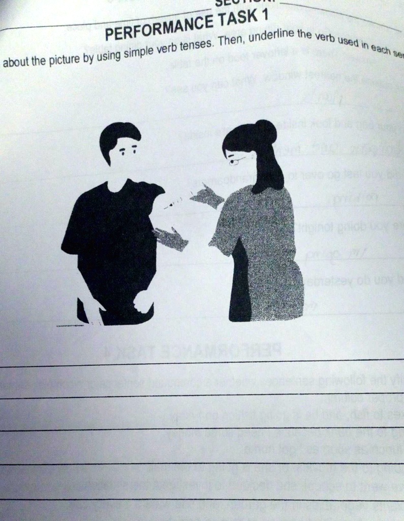 SOLVED: 'write five sentences about picture by using simple verb tenses ...