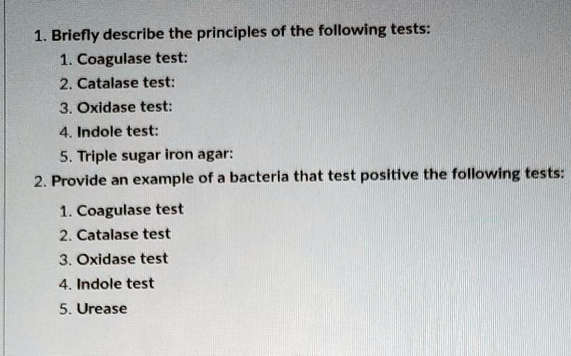 SOLVED:1. Briefly describe the principles of the following tests: 1 ...