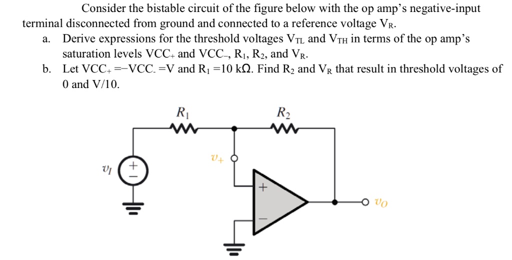 SOLVED: Consider the bistable circuit of the figure below with the op ...