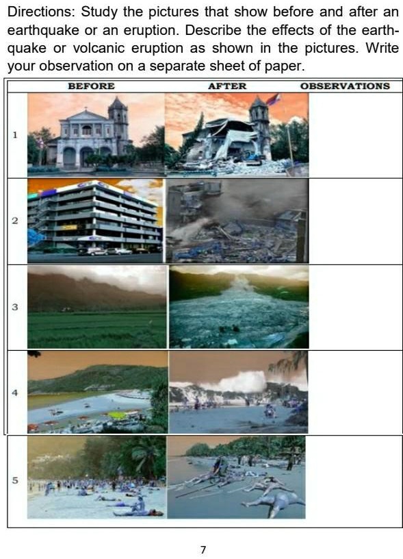 study the pictures that show before and after an earthquake or an ...