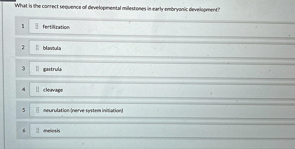 What is the correct sequence of developmental milestones in early ...