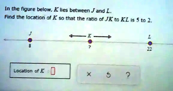 in the figure below k lies between j and l find the location of k so ...