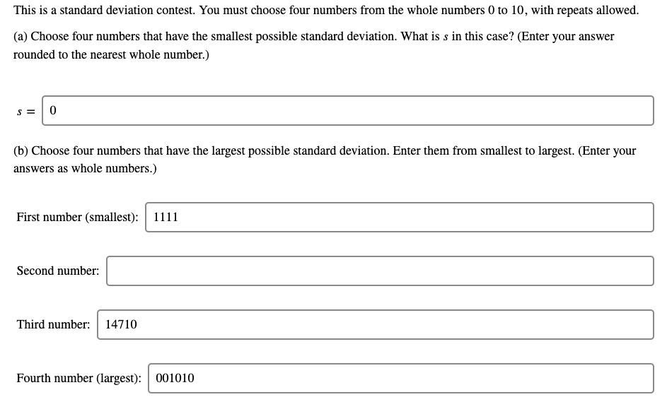 SOLVED: This is a standard deviation contest: You must choose four ...
