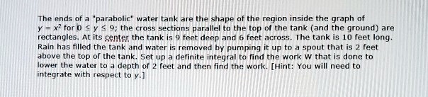 SOLVED: The ends of the parabolic water tank are the shape of the ...
