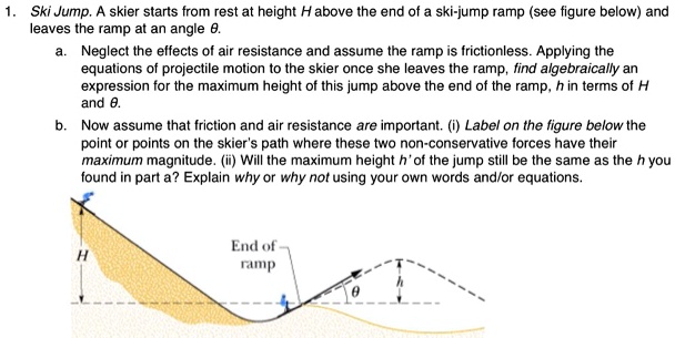 SOLVED: Ski Jump: A skier starts from rest at a height H above the end ...