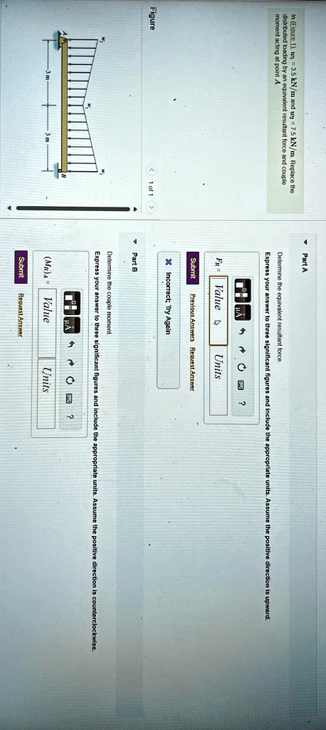 in figure 1 w1 35 knm and w2 75 knm replace the distributed loading by an equivalent resultant ...