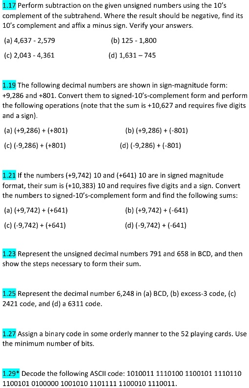 117perform Subtraction On The Given Unsigned Numbers Using The 10s Complement Of The Subtrahend