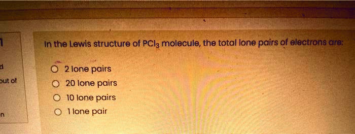 Intthe lewis structure ofi pcig molecule the total ione...