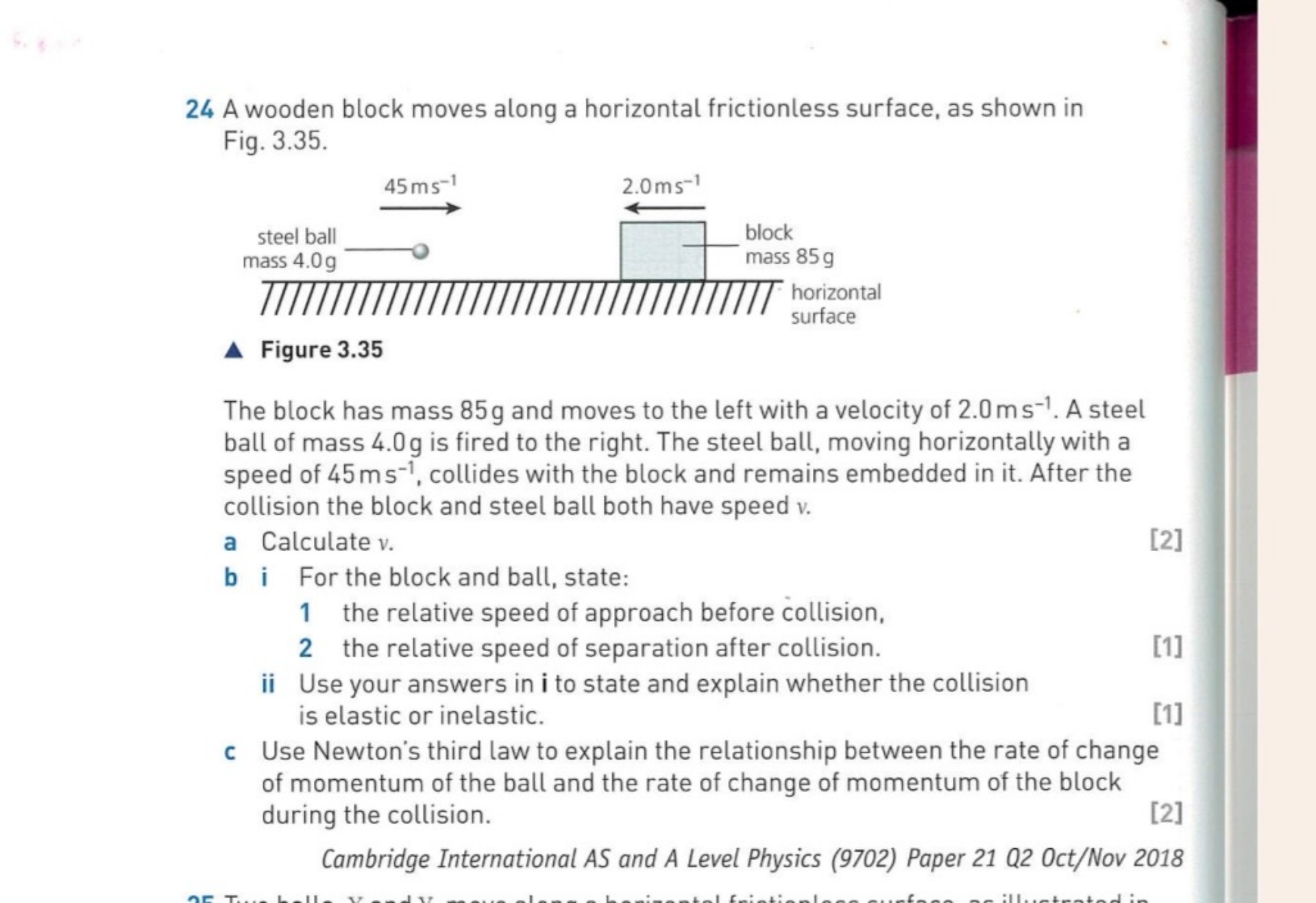 24 A wooden block moves along a horizontal frictionless surface, as ...