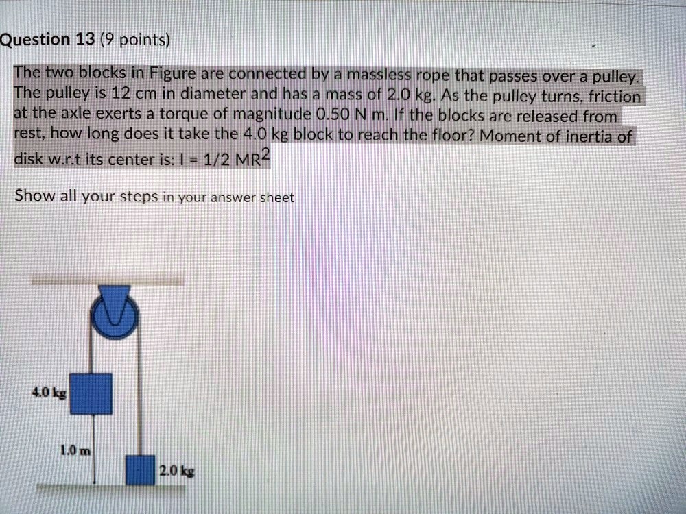 question 13 9 points the two blocks in figure are connected by a massless rope that passes over ...