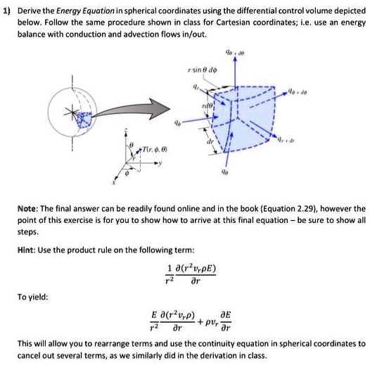 Solved 1 Derive The Energy Equation In Spherical Coordinates Using The Differential Control