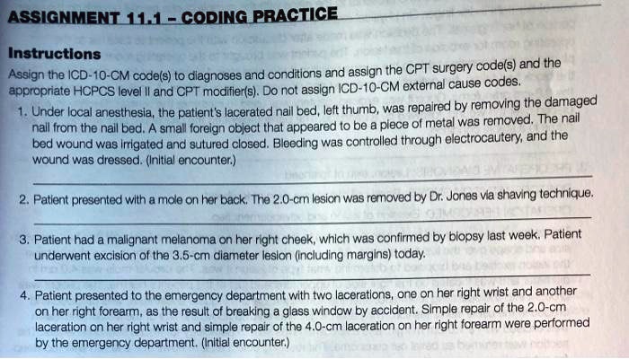 please help me icd 10 cm codes assignment111 codingpractice instructions wound was ...