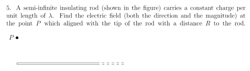 5. A semi-infinite insulating rod (shown in the figure) carries a ...