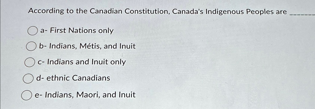 SOLVED: According to the Canadian Constitution, Canada's Indigenous ...