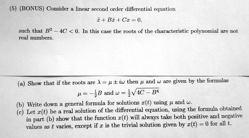 SOLVED:5) BONUS) Consider & linear second order differential equation 1 ...