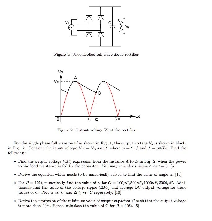 SOLVED: Figure 1: Uncontrolled full-wave diode rectifier Vo na 211 Figure 2: Output voltage V of ...