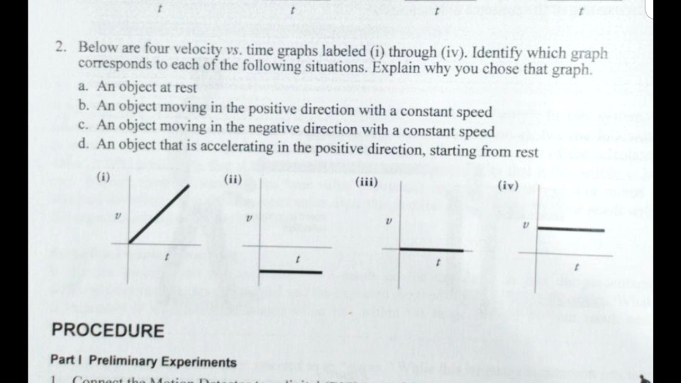2 below are four velocity vs time graphs labeled through iv identify ...