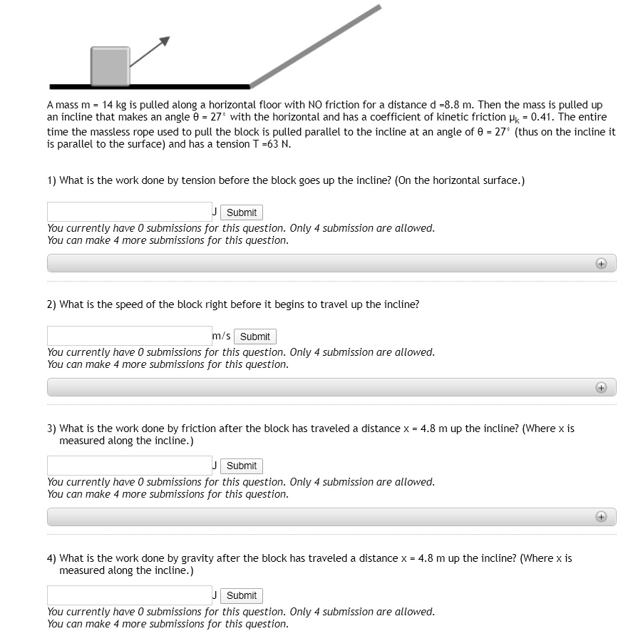 SOLVED: A mass m = 14 kg is pulled along a horizontal floor with NO ...