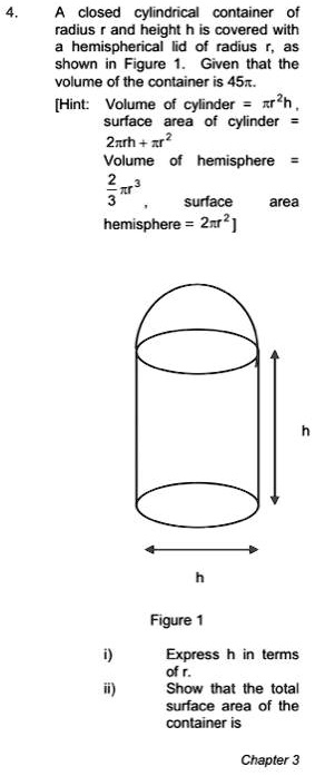 closed cylindrical container radius and height h is covered with ...