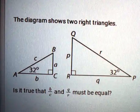 The 'diagram shows two right triangles. 320 320 Is it true that # and g must be equal?