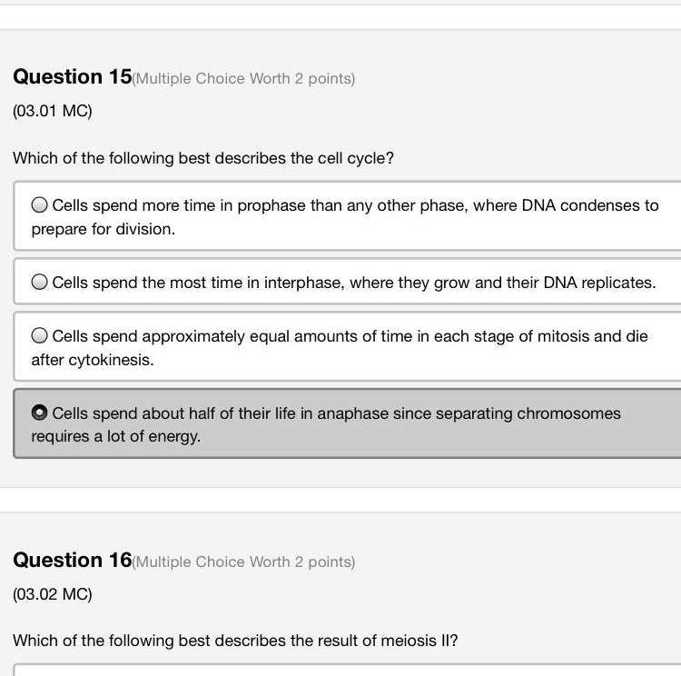 SOLVED: 'Which of the following best describes the cell cycle ...