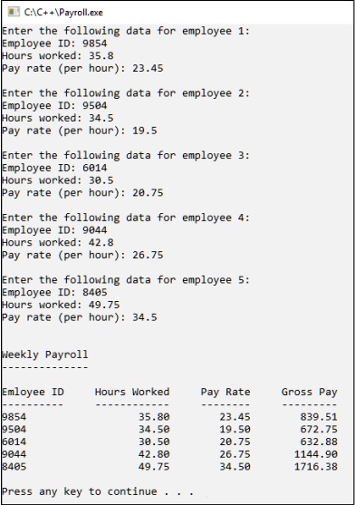 texts write a c program that calculates the weekly payroll for a fixed ...