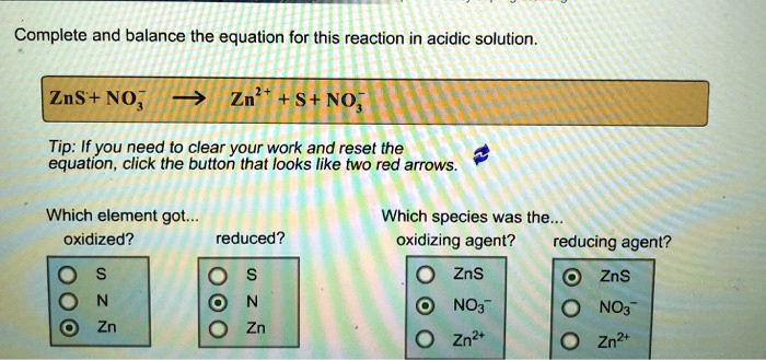 SOLVED: Complete and balance the equation for this reaction in acidic ...
