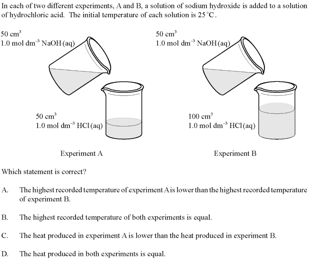 in each of two different experiments a and b a solution of sodium ...