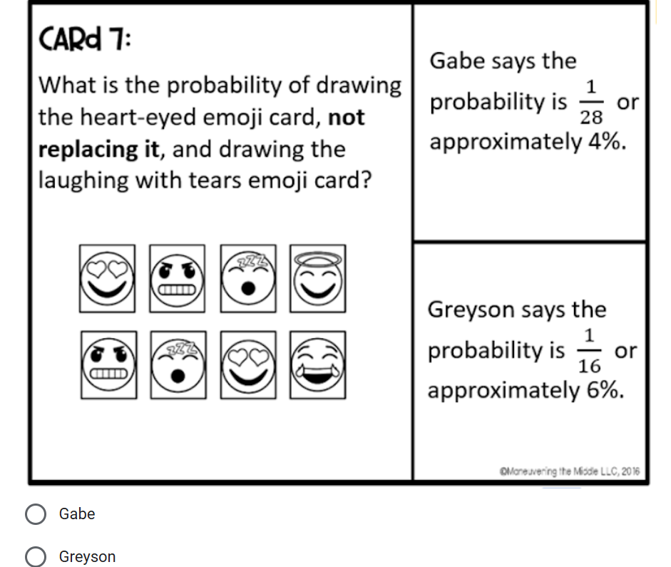CARd 7: What is the probability of drawing the heart-eyed emoji card ...