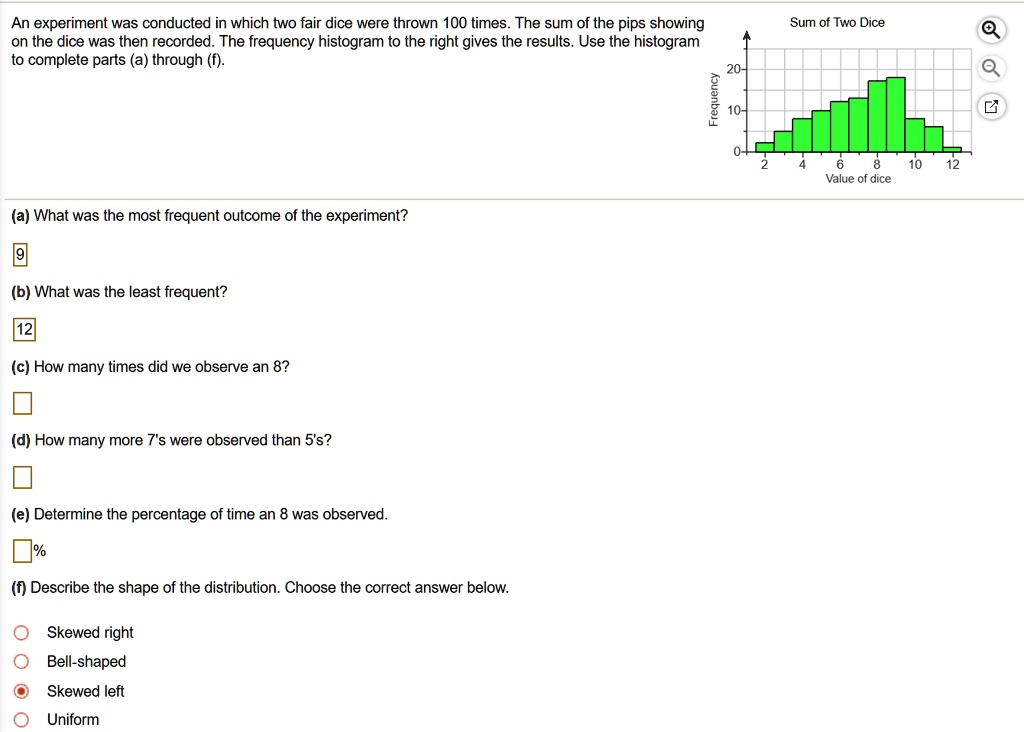 an experiment was conducted in which two fair dice were thrown 100 ...