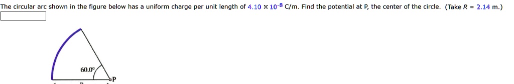 The circular arc shown in the figure below has a uniform charge per unit length of 4.10 × 10^-8 ...