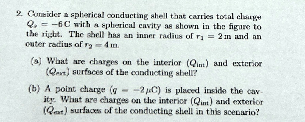 SOLVED: Consider a spherical conducting shell that carries total charge Qs = -6C with a ...
