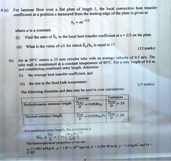 4a for laminar flow over a flat plate of length l the local convective ...