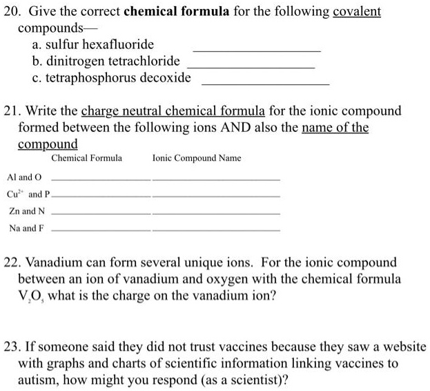 SOLVED: Give the correct chemical formula for the following covalent compounds: sulfur ...