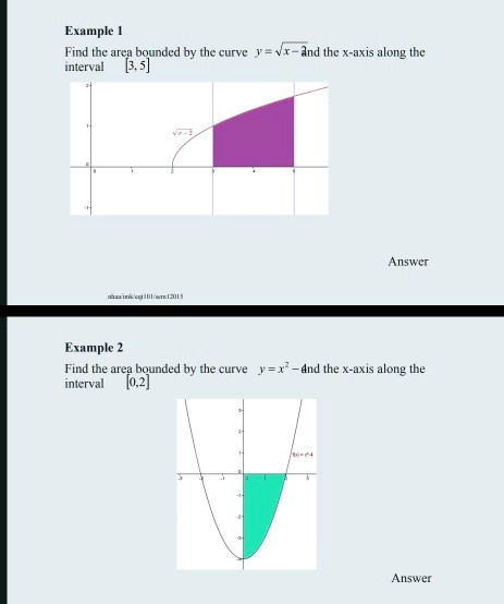 example find the arca bounded by the curve interval x5 and the x axis ...