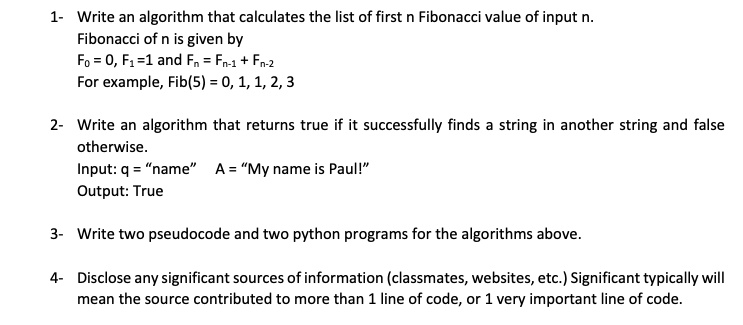 SOLVED: Write an algorithm that calculates the list of the first n ...