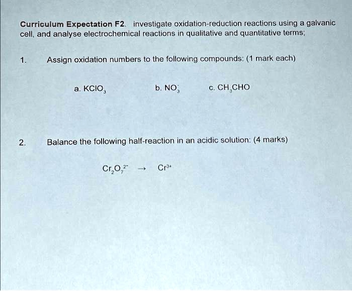 Solved Curriculum Expectation Vestigate Oxidation Reduction