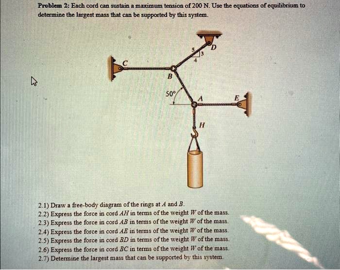 SOLVED: Problem 2:Each cord can sustain a maximum tension of 200 N.Use ... SOLVED: Problem 2:Each cord can sustain a maximum tension of 200 N.Use ...