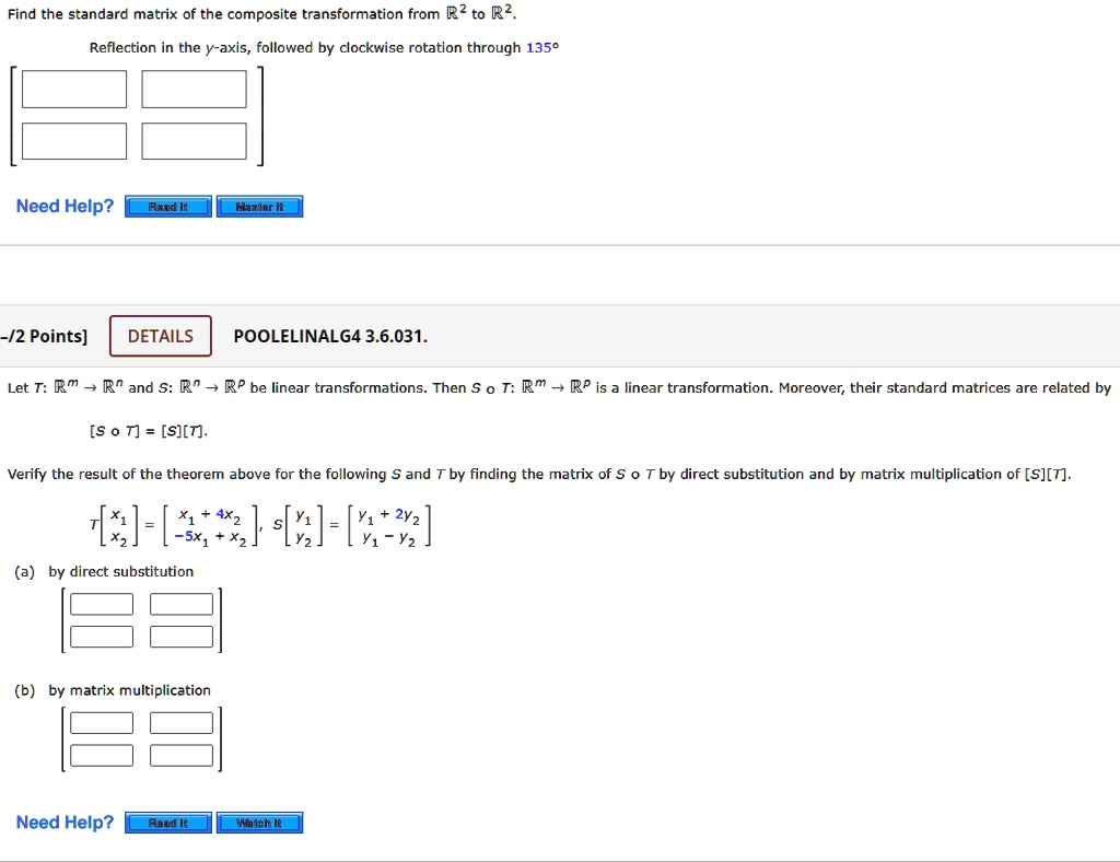 SOLVED: Find the standard matrix of the composite transformation from R2 to R2 Reflection in the ...