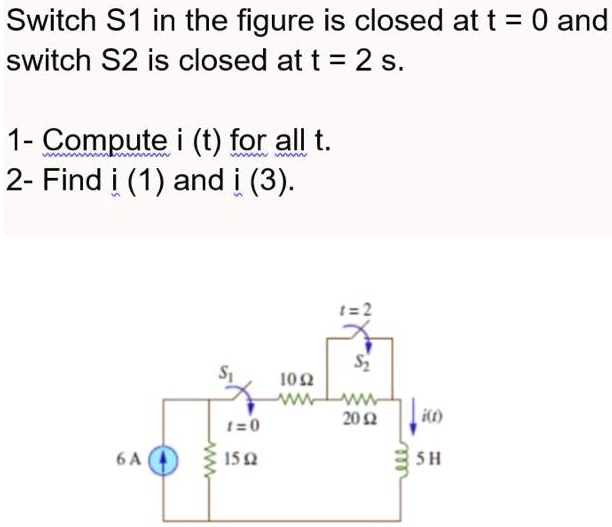 switch s1 in the figure is closed at t 0 and switch s2 is closed at t2 s 1 compute it for all t ...