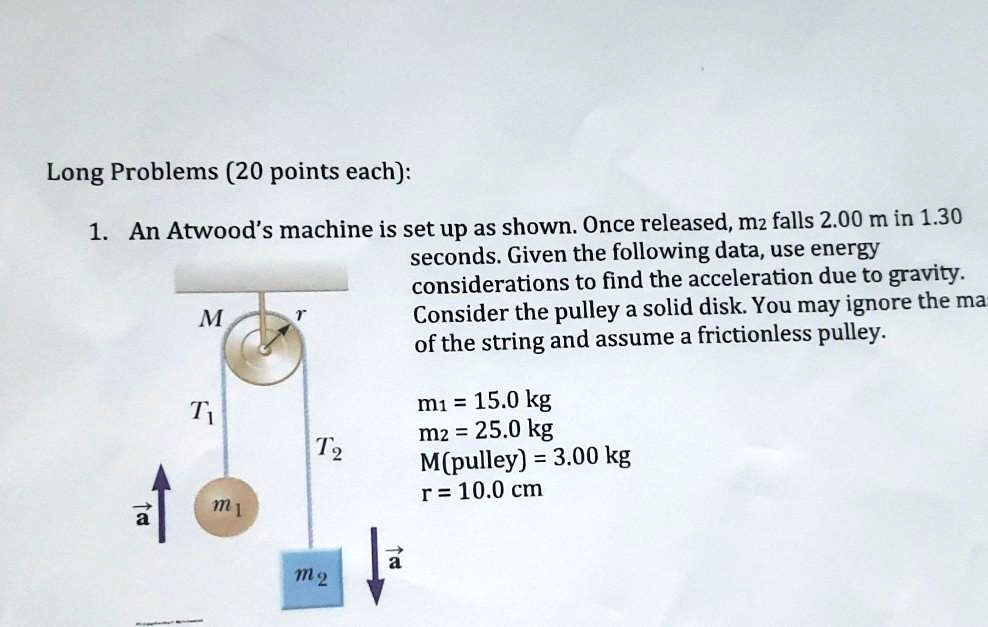 long problems 20 points each 1 an atwoods machine is set up as shown ...