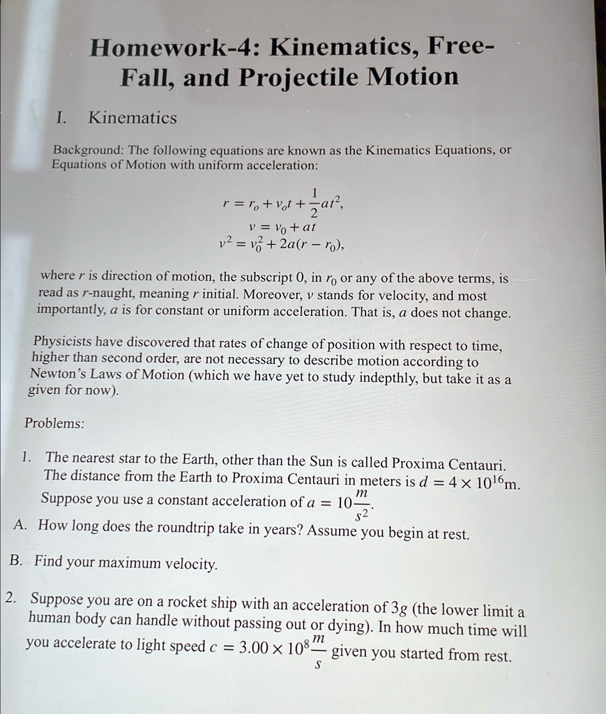 Homework-4: Kinematics, FreeFall, and Projectile Motion I. Kinematics ...
