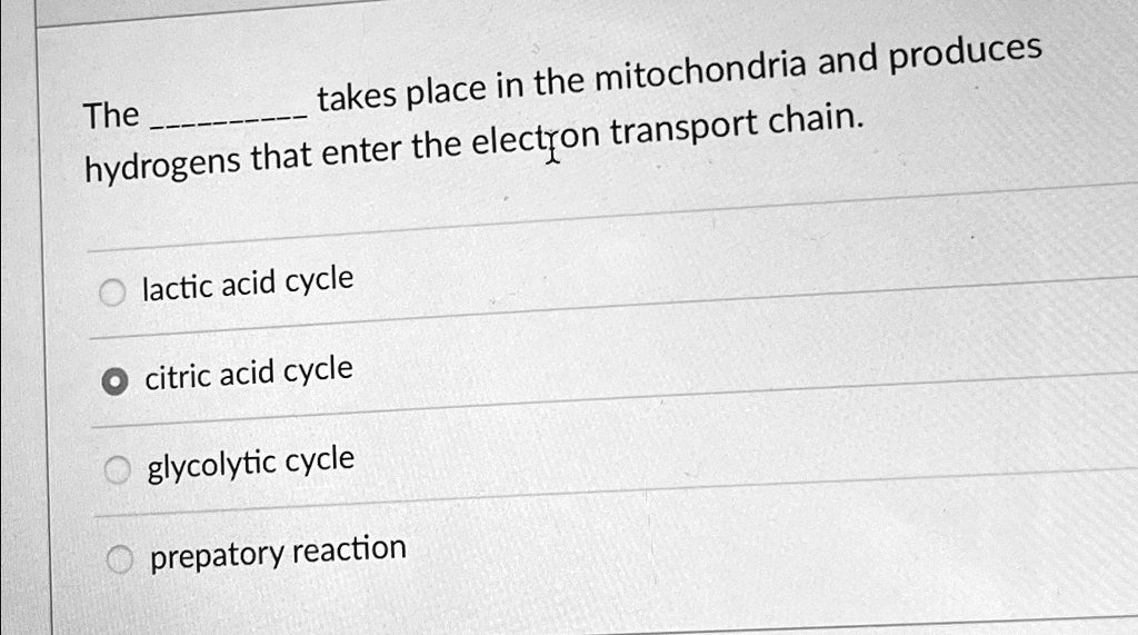 The takes place in the mitochondria and produces hydrogens that enter ...