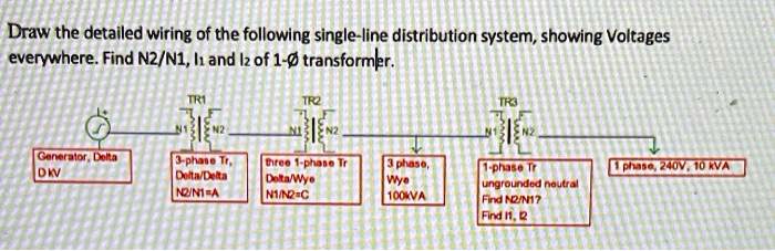 Draw the detailed wiring of the following single-line distribution ...